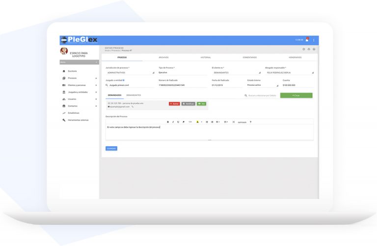 PleGlex Software para abogados, gestión de procesos jurídicos